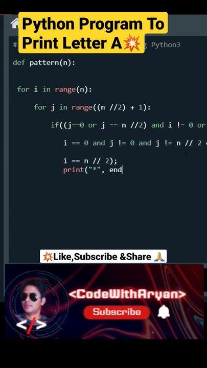 Python Program To Print Letter A Shorts Python Pythonforbeginners💥💯