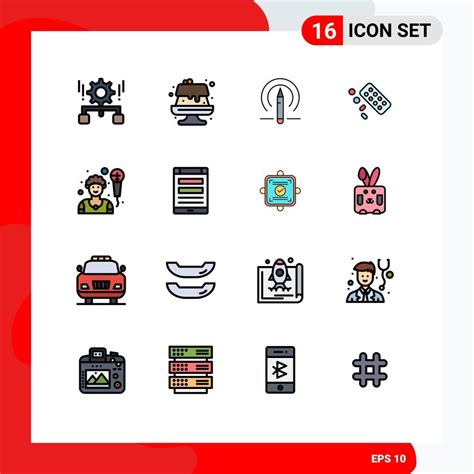 Universal Icon Symbols Group Of 16 Modern Flat Color Filled Lines Of
