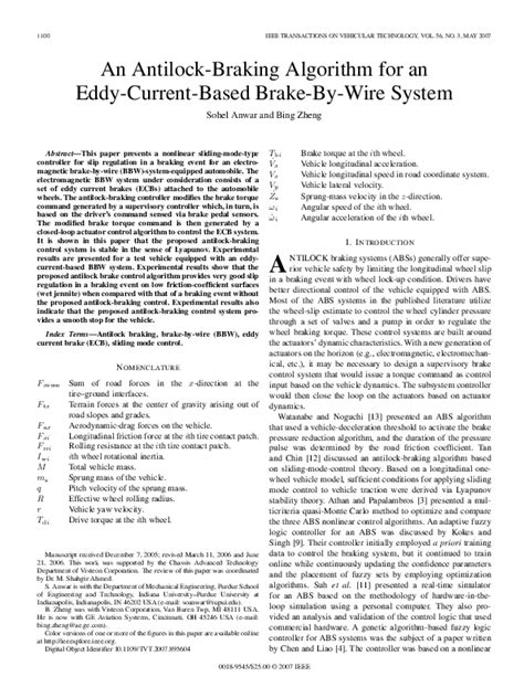 Pdf An Antilock Braking Algorithm For An Eddy Current Based Brake By Wire System