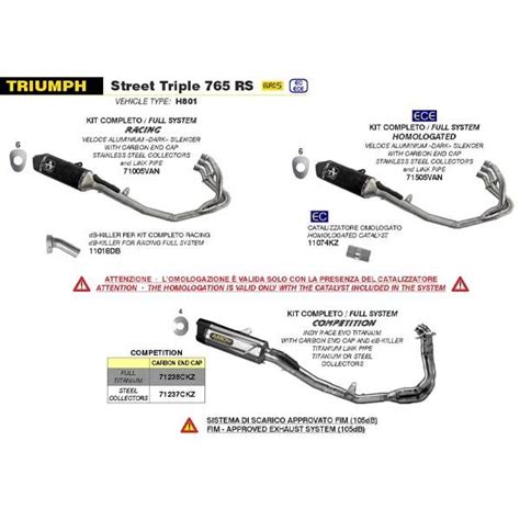 Arrow Competition Full Titanium Exhaust Kit Triumph STREET TRIPLE 7