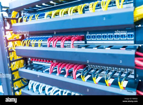 Network Cable Connecting On Network Core Switch Close Up Stock Photo Alamy