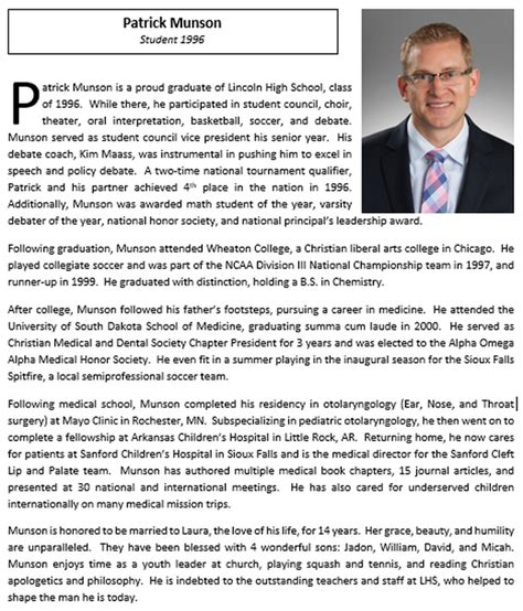 Dr Patrick Munson Lincoln High School Hall Of Fame