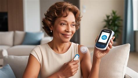 World Diabetes Day Female Diabetic Using Skin Sensor To Measure Blood Glucose Levels Premium