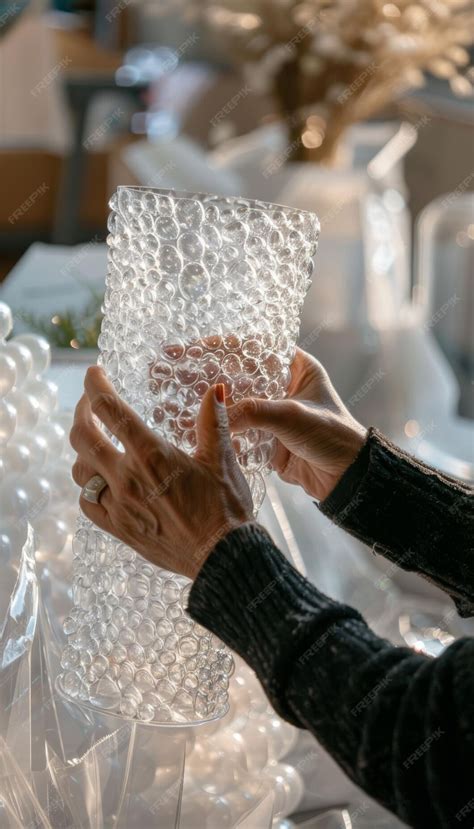 Careful Wrapping Of Fragile Glass Vase With Bubble Wrap At A Neat
