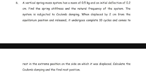 A Vertical Spring Mass System Has A Mass Of 05 Kg And An Initial Deflect