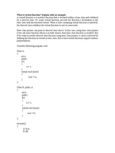 Virtual Functions Pdf Inheritance Object Oriented Programming