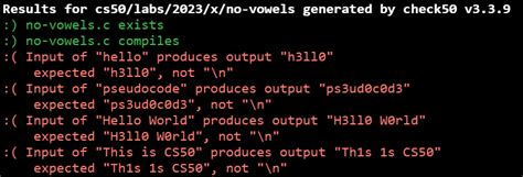 my code works but check50 says otherwise no vowels n0 v0w3ls week 2
