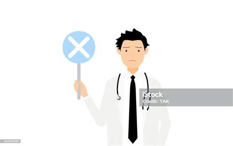 흰색 코트를 입은 남성 의사는 교차 된 막대기를 들고 일치하는 포즈 가정 방문에 대한 스톡 벡터 아트 및 기타 이미지 가정