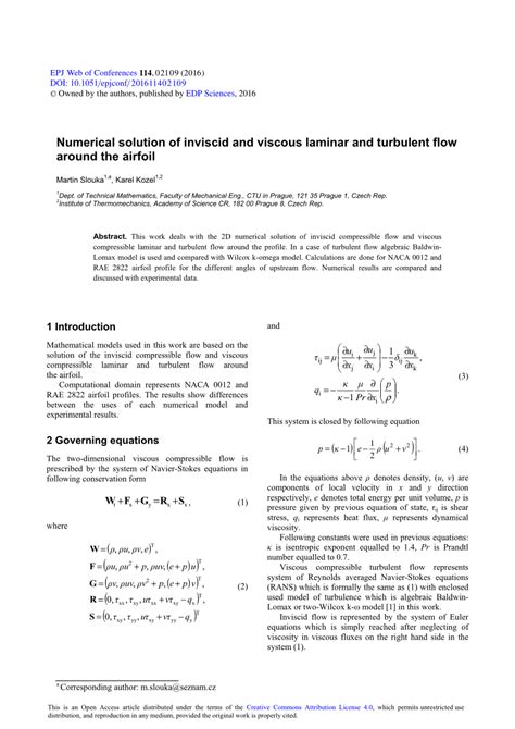 Pdf Numerical Solution Of Inviscid And Viscous Laminar And Turbulent Flow Around The Airfoil