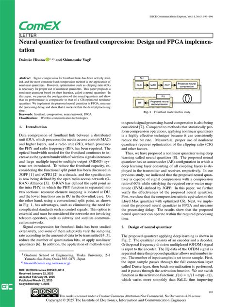 Neural Quantizer For Fronthaul Compression Design And Fpga Implementation Pdf Orthogonal