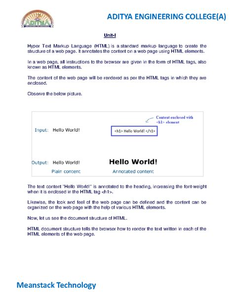 Unit1 Html Unit I Hyper Text Markup Language Html Is A Standard