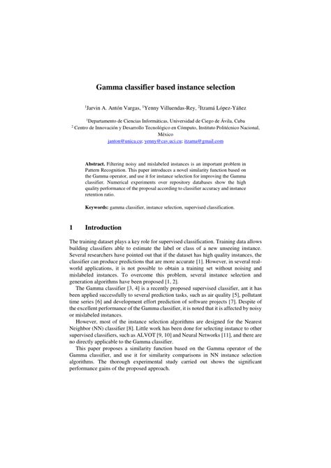 Pdf Gamma Classifier Based Instance Selection
