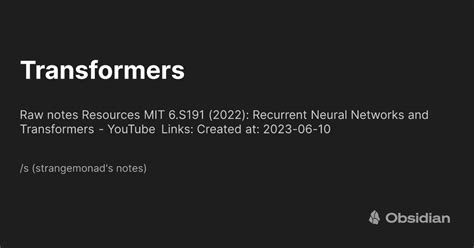 Transformers S Strangemonads Notes