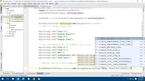 create a simple list in android app using listview youtube