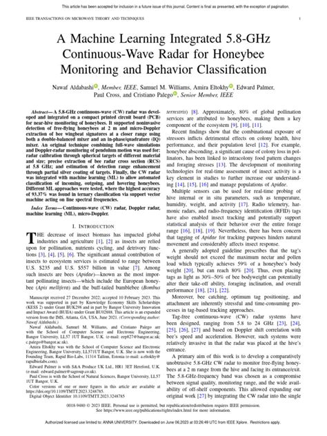 A Machine Learning Integrated 58 Ghz Continuous Wave Radar For Honeybee Monitoring And Behavior