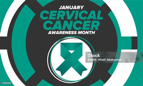 자궁 경부암 인식의 달 1 월에 매년 축하합니다 여성 건강 관리 소녀 연대 암 예방 여성 질환 의료 의료 개념 포스터 배너 및 배경 벡터 0명에 대한 스톡 벡터 아트 및