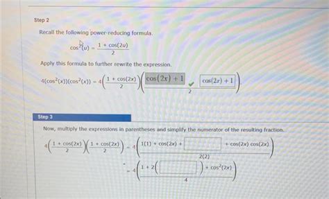 Solved Recall The Following Power Reducing Formula