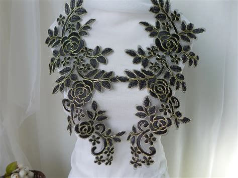 Buy Black Gold Alencon Lace Applique Golden Cord
