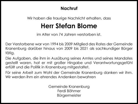 Traueranzeigen Von Stefan Blome Trauer In Nrw De