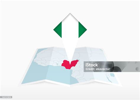 나이지리아는 접힌 종이 지도와 나이지리아 국기가 있는 고정된 위치 마커에 묘사되어 있습니다 관광에 대한 스톡 벡터 아트 및 기타 이미지 Istock