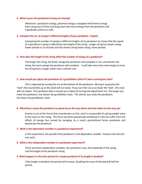 Pendulum Experiment Q A Physics Concepts Explained