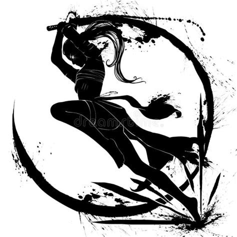 Silhouette Samurai Girl Who Attacks Stock Illustrations 22 Silhouette