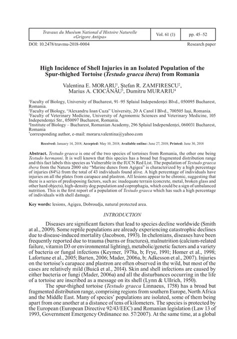 Pdf High Incidence Of Shell Injuries In An Isolated Population Of The Spur Thighed Tortoise