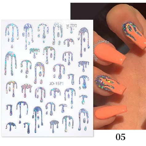 Badu Bg Френски стил Холографски златни трески 3d водни капки Флуоресцентни стикери за нокти