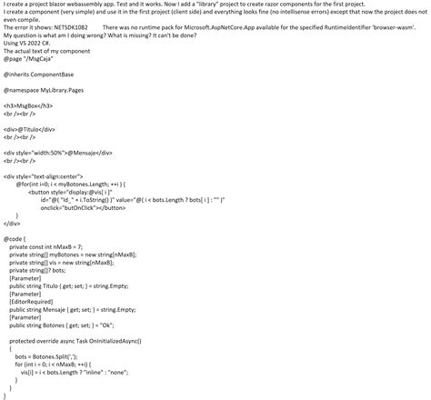 C Vs2022 Blazor Webassembly Razor Components Library Project Does Not Even Compile Microsoft Qanda