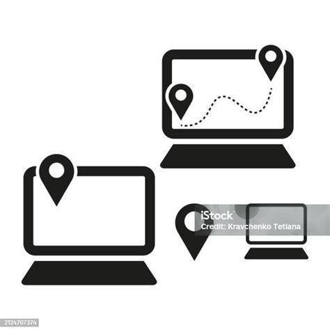 Gps 네비게이션 노트북 화면에서 경로 추적 위치 핀 포인트 아이콘 벡터 일러스트 레이 션입니다 주당순이익 10 감시에 대한