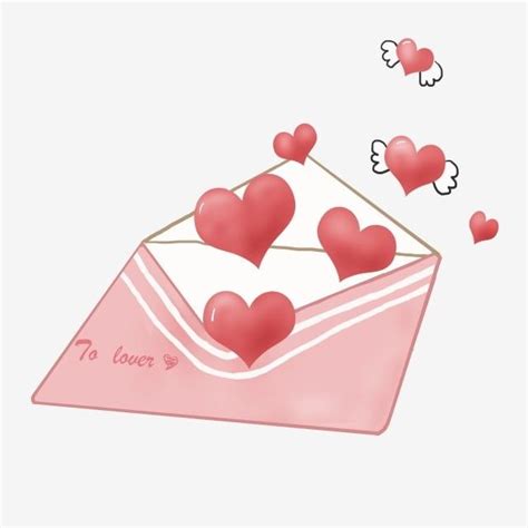 핑크 러브 레터 붉은 심장 일러스트 모양 만화 그림 손으로 그린 발렌타인 만화 그림 편지 사랑 Png 일러스트 및 Psd