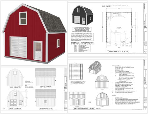 20 X 24 X 10 Gambrel Garage Barn Plans 2 Story Gambrel Barn Plans