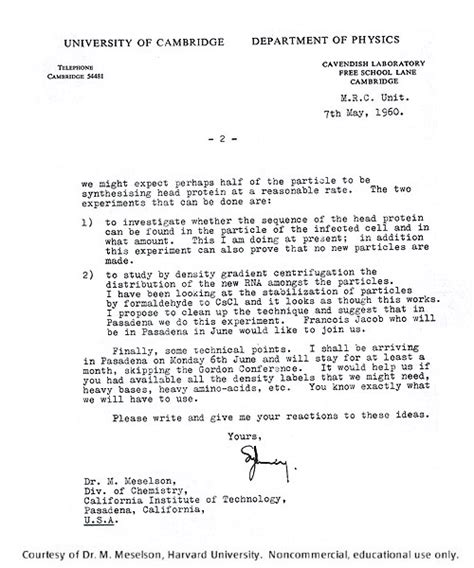 Gallery 21 Letter From Sydney Brenner To Matt Meselson Cshl Dna Learning Center