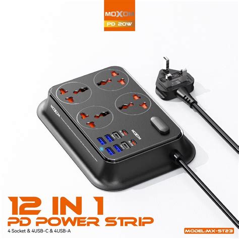 ☑️ Moxom Mx St23☑️12 In 1 Power Socket 👉 12 In 1 Power Strip 👉 4 Power Socket 👉 4 Usb Ports 4
