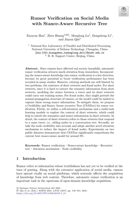 Pdf Rumor Verification On Social Media With Stance Aware Recursive Tree
