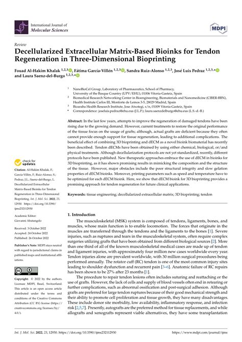 Pdf Decellularized Extracellular Matrix Based Bioinks For Tendon Regeneration In Three