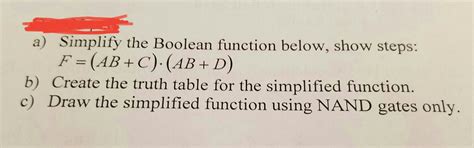Solved Simplify The Boolean Function Below Show Steps F Chegg