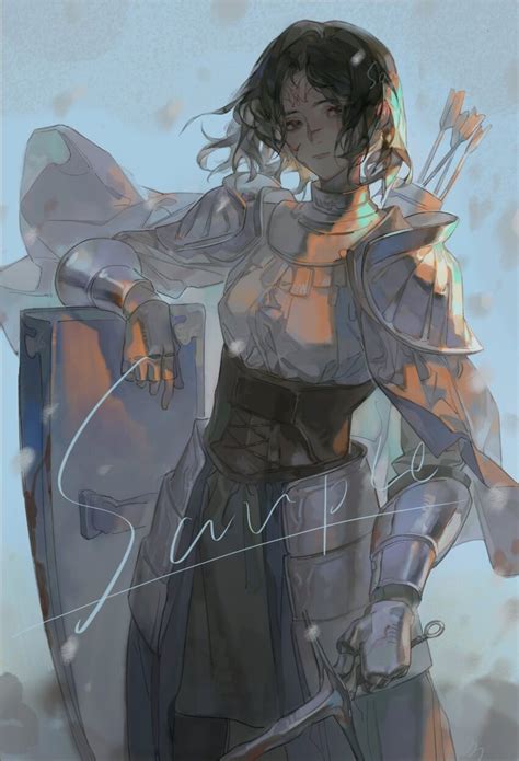 Original Highres 1girl Arm Rest Armor Arrow Projectile Black