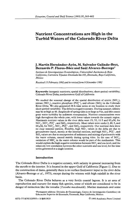 Pdf Nutrient Concentrations Are High In The Turbid Waters Of The