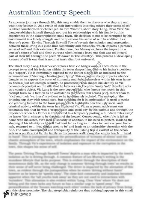 Australian Identity Speech English Advanced Year 11 Hsc Thinkswap
