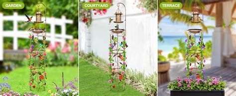 Metal Bird Bath With Garden Trellis Solar Bird Feeders For