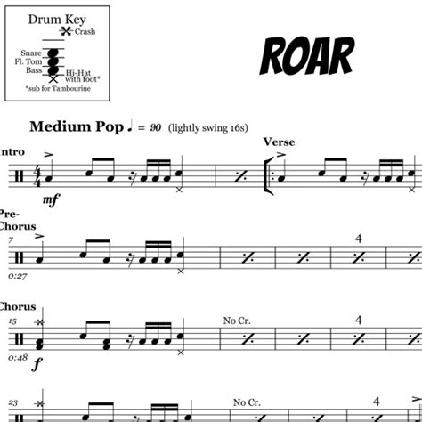 Roar Katy Perry Drum Sheet Music