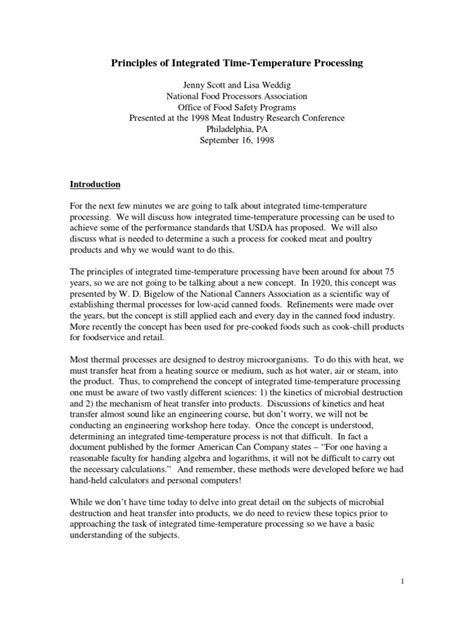 F Value Principles Of Integrated Time Temperature Processing 1 Pdf