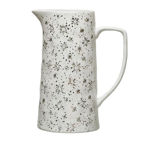 Hand Stamped Stoneware Pitcher With Snowflake Pattern Give