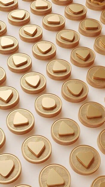 Collection Of Golden Coin In Different Shape On White Background 3d