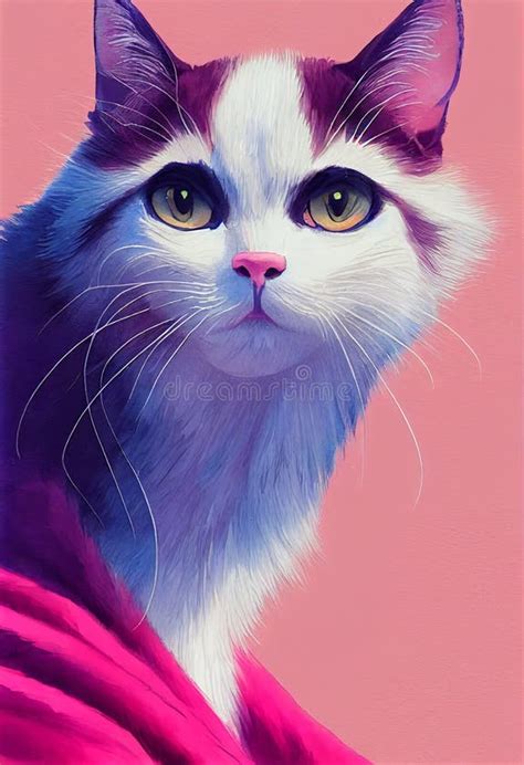 Watercolor Portrait Of Cute Pixiebob Cat Stock Illustration