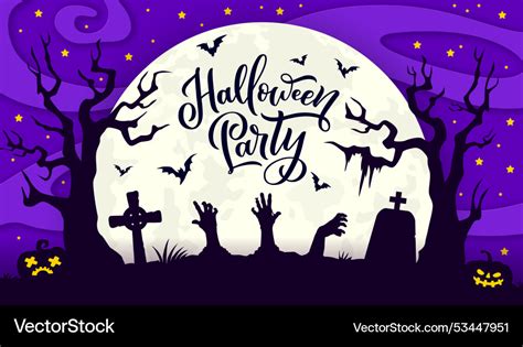 Halloween Zombie Hands On Cemetery Silhouette Vector Image