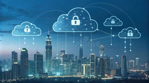 Cloud Computing Security Protecting Data In Smart City At Night Stock