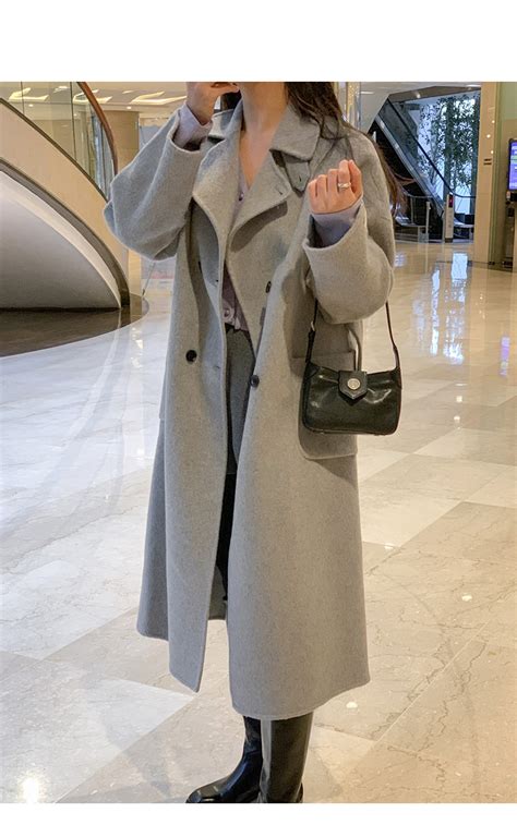 Another Leeds 로멘 하이넥 더블 핸드메이드 롱 코트 울 100 차콜겨울코트롱코트핸드메이드코트더블코트