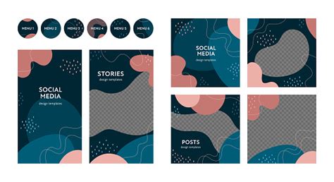 추상 배너 및 소셜 미디어 게시물 템플릿 세트 벡터 다채로운 트렌디 한 디자인 일러스트레이션 자연 배경에 기하학적 모양과 선을 가진 검은 색과 분홍색 프레임 모음 소셜
